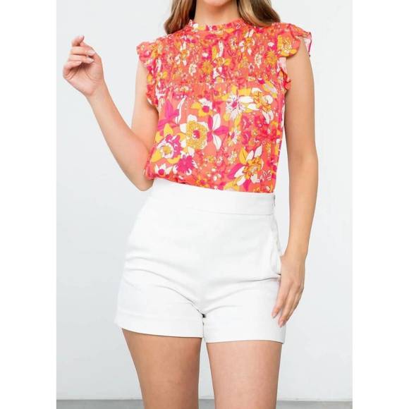 THML | Tops | New Thml Smocked Yoke Floral Top In Pink Multi | Poshmark